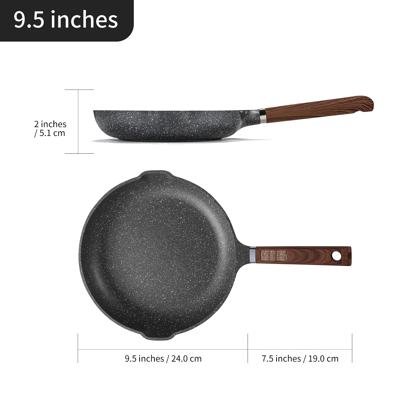 EOXHOME Nonstick Frying Pan Skillet Granite Coating Omelette Pan Egg Pan Cookware PFOA Free,Black 9.5 Inch