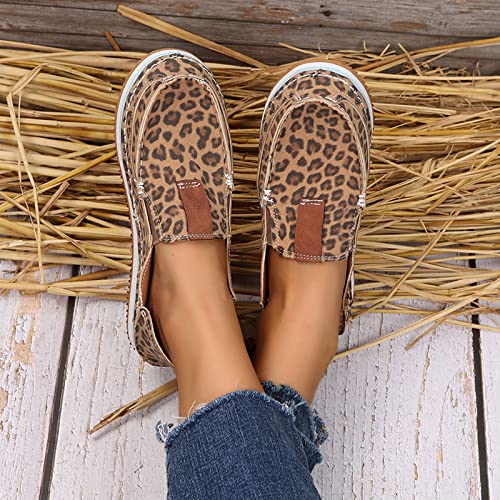 FASDNENDYS Breathable Comfortable Casual Single Print Shoes Toe Leopard Women Round Slip On Flat Women's Shoes Women Leather