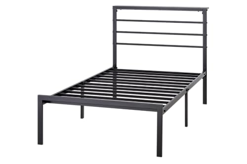 SHA CERLIN Twin Size Bed Frame with Headboard Shelf, Heavy Duty Platform Bed Frame with Strong Metal Foundation, No Box Spring Needed, Black