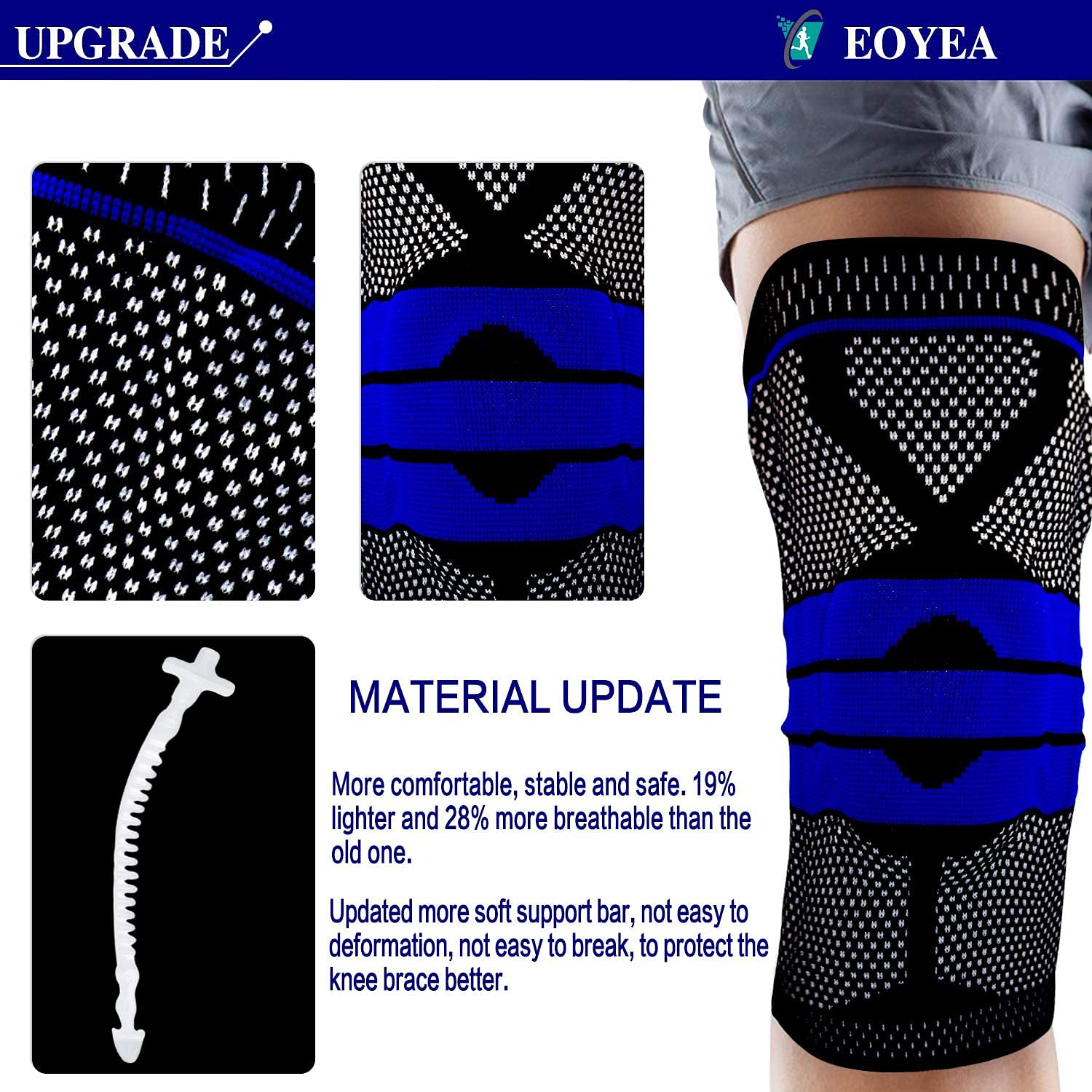 EOYEA Knee Brace Compression Sleeve for Knee Pain, Knee Brace Wraps Stabilizer with Silicone Gel & Spring Support, Knee Protector for Meniscus Tear Running for Men Women 2 pack (Blue,X-Large)