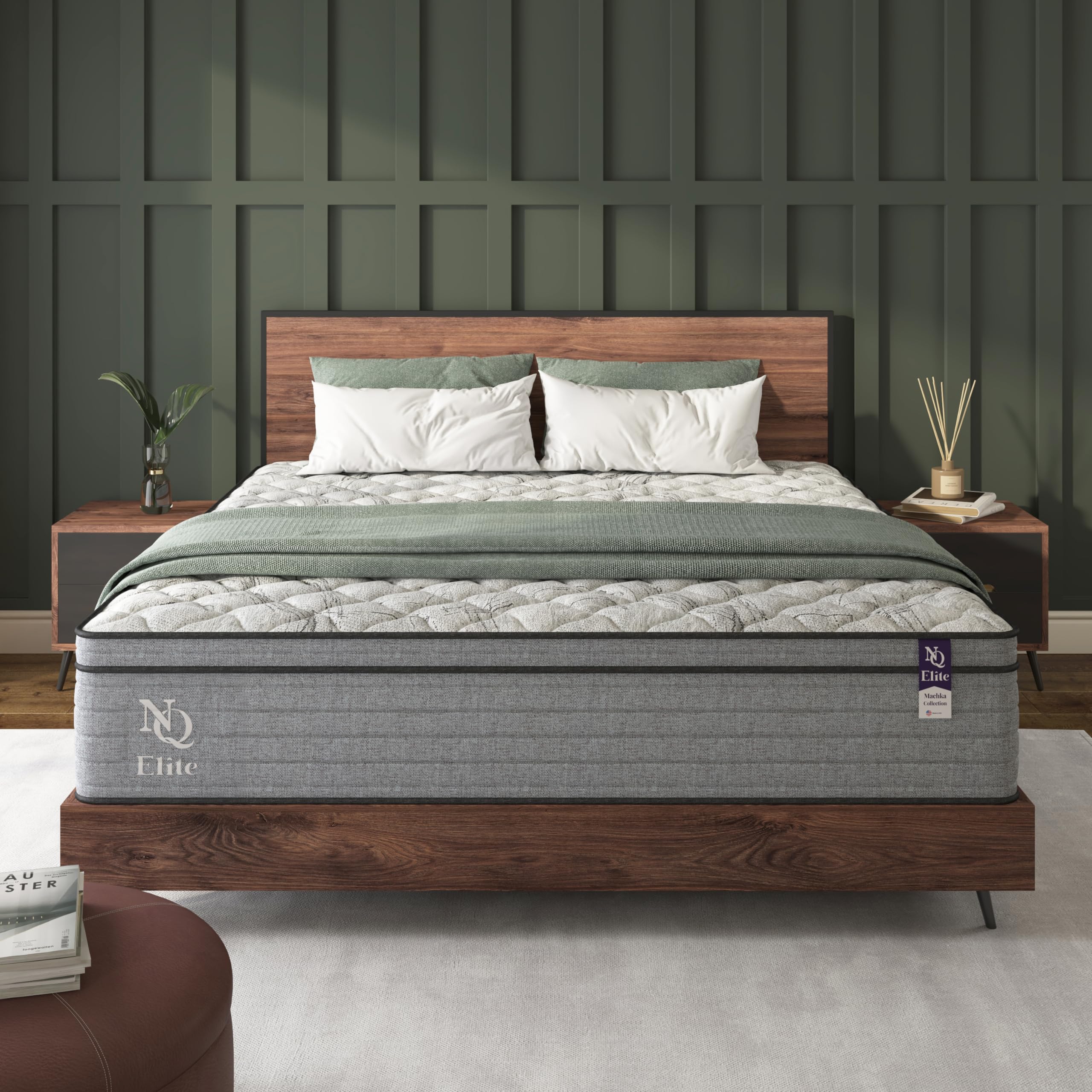 NapQueen Elite Series Machka King Size Mattress, 12 Inch Cooling Gel Memory Foam Mattress King Size, Hybrid Mattress in a Box with Individual Pocket Spring, CertiPUR-US Certified, Made in USA