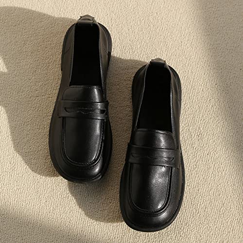 FASDNENDYS Casual Women's Non Slip Artificial Leather Solid Color Slip On Round Toe Breathable Square Mens Casual Shoes Comfortable Black