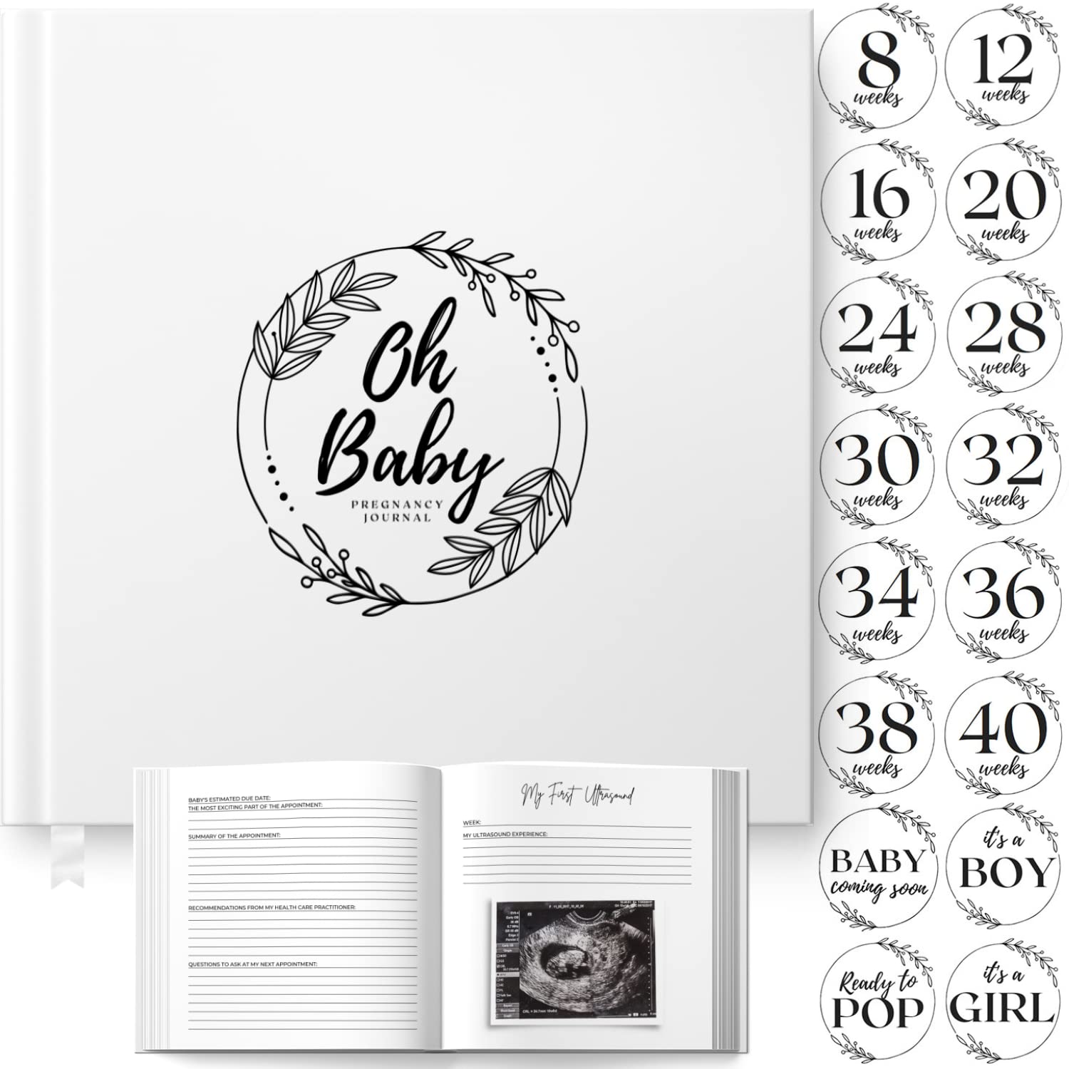 LUMOSX Pregnancy Journal Memory Book - w/Baby Bump Stickers in the Gender Neutral Baby Book Memory - Baby Journal Is A Pregnancy Must Haves, Best Gifts For Expecting Moms, Baby Shower Gifts