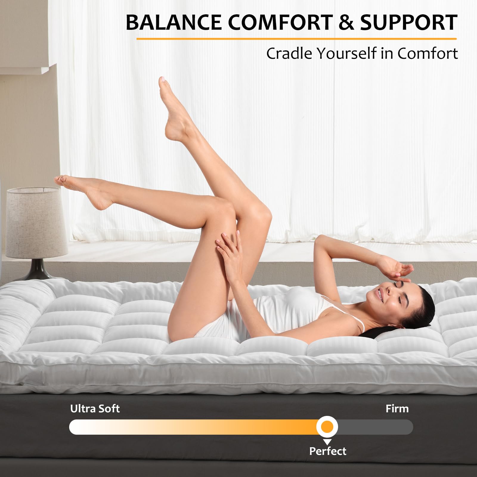 King Size Mattress Topper, Extra Thick Pillowtop, Cooling Plush Mattress Pad Cover for Back Pain Relief, Soft Down Alternative Fill Mattress Protector(76x80 Inches)