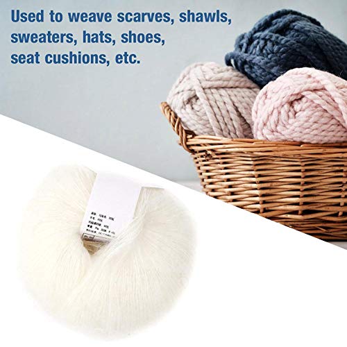 Popular Multi Color Soft Mohair Fiber Long Angora Wool Hand Knitting Yarn Roving for Weave Scarves (White)