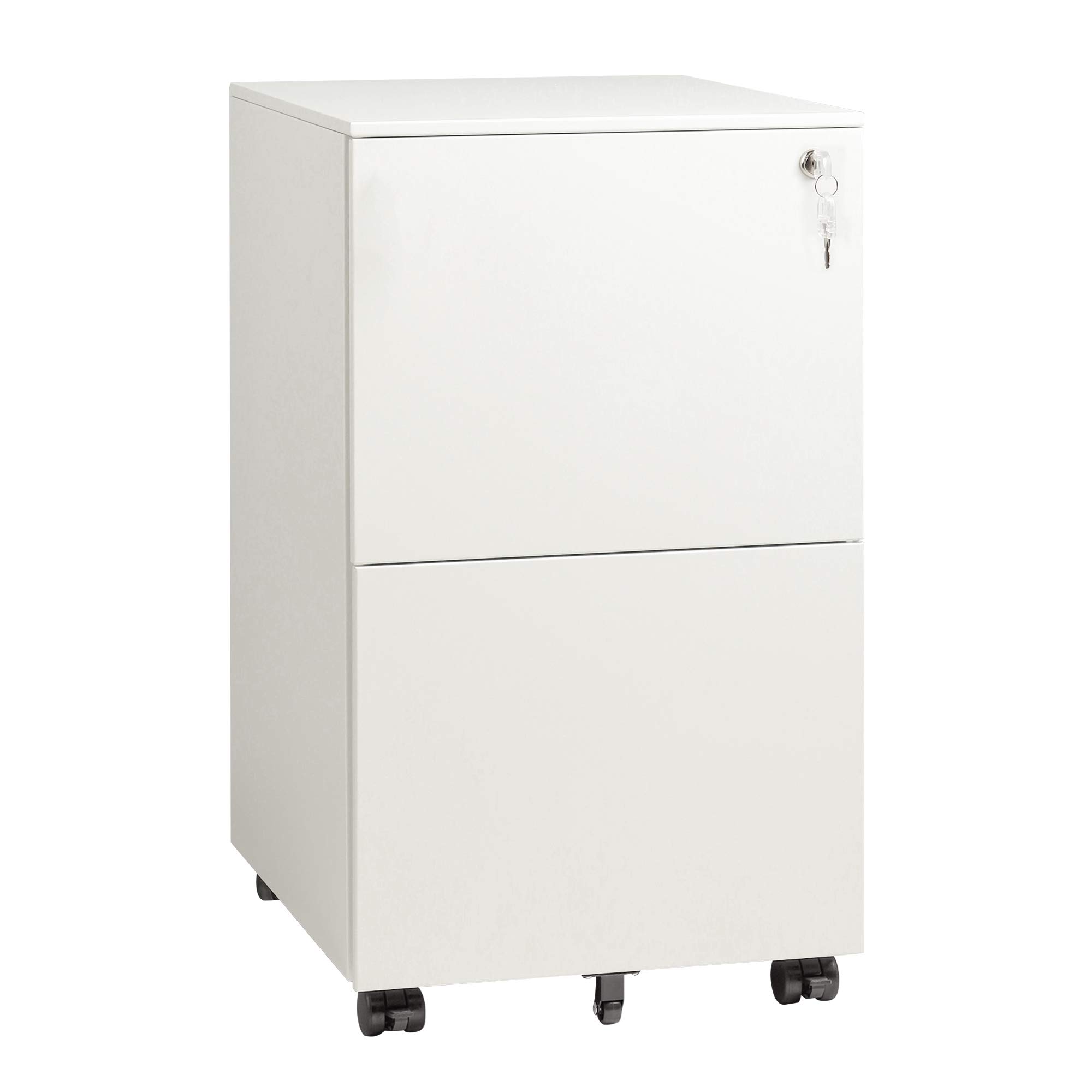 DEVAISE Vertical File Cabinet with Lock, Mobile Filing Cabinet for Legal/Letter/A4 Files, Fully Assembled Except Wheels, White
