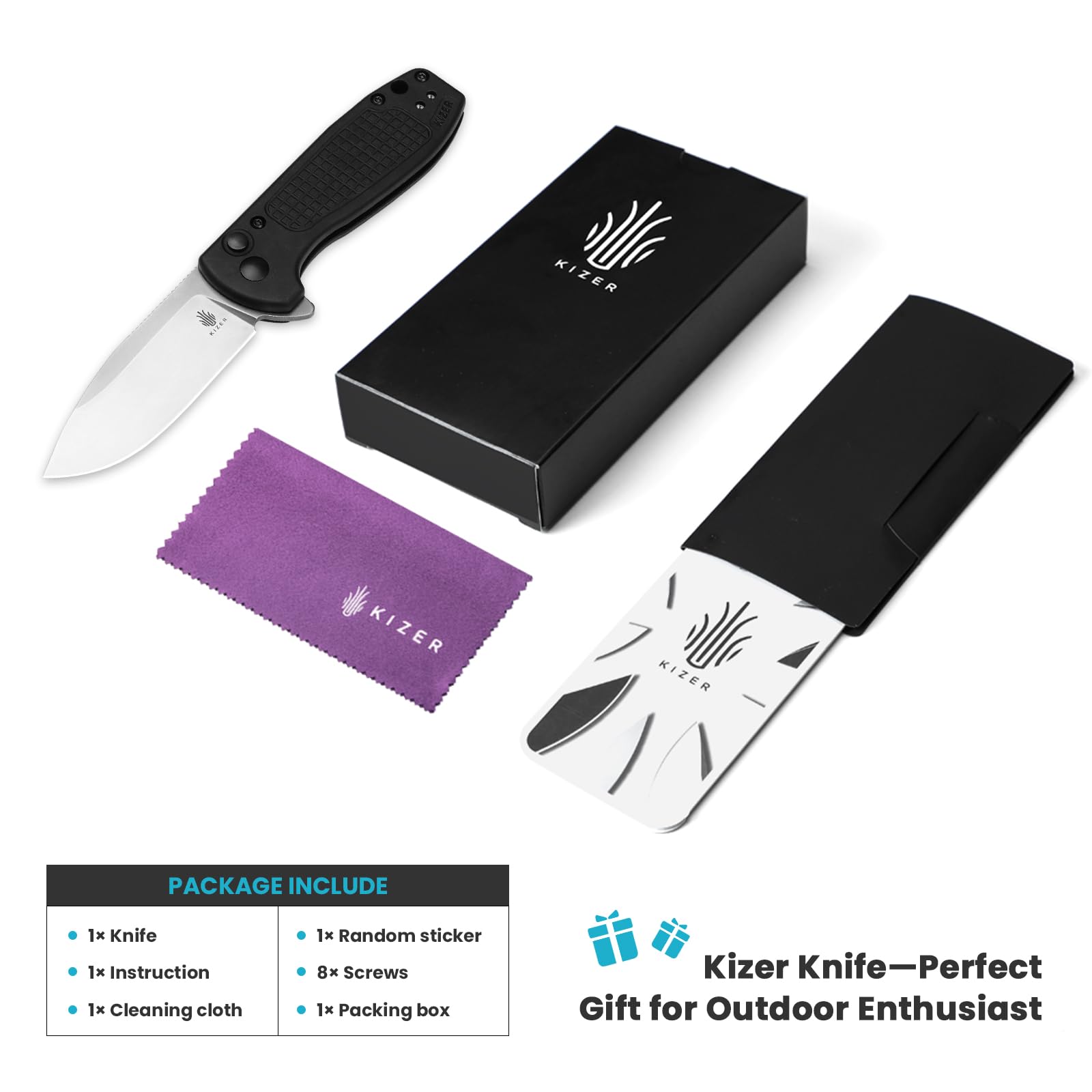Kizer Amicus Pocket Knife, 2.95β Satin Nitro V Steel Blade EDC Knife, FRN Handle Camping Folding Knife with Reversible Deep Carry Clip, Cool Knife for Men Women Gift L3002M4