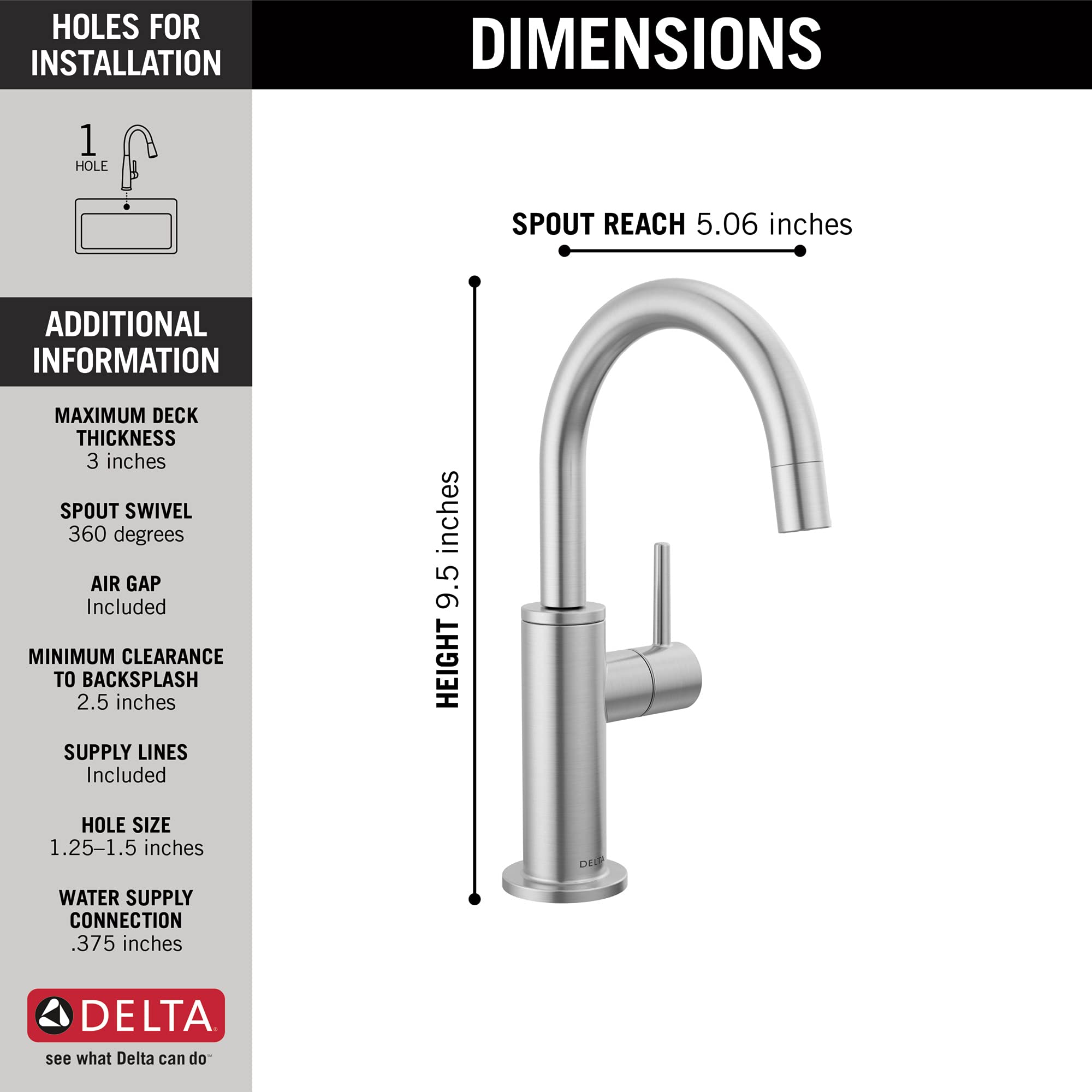DELTA FAUCET 1930-AR-DST Contemporary Beverage Faucet, Arctic Stainless