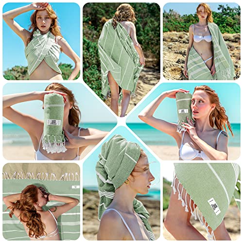 EPHESUS TOWELS Turkish Beach Towel - 38x70 inch - Sultan Design - Cotton Polyester Blend (Plum Green, Pack of 1)
