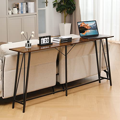 Evajoy Console Table, 70.9” Industrial Sofa Table with 3 Outlets and 2 USB Ports, Metal Frame & Inverted V-Shaped Design, Extra Long Farmhouse Entryway Table for Hallway, Living Room, Foyer, Bedroom