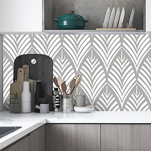 Yun-aeon Modern Silver Leaf Peel and Stick Wallpaper Contact Paper 17.7β X 120β Geometric Silver Boho Print Wallpaper Peel and Stick Self Adhesive Wallpaper Removable Wallpaper