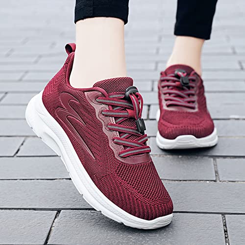 FASDNENDYS Fashion Summer and Autumn Women Shoes Fly Woven Mesh Breathable Comfortable Lightweight Collapsible Flats Red