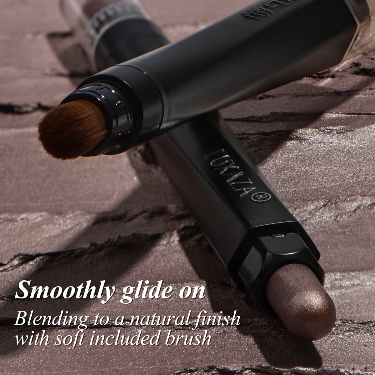 LUXAZA Eye Shadow Stick, Cream Single Makeup with Blending Brush, Eye Brightener Stick, Highlighter Stick, Eyeliner, Smooth Metallic #112 Taupe Pearl