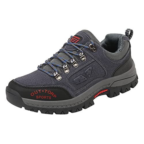 FASDNENDYS Fashion Four Seasons Men Hiking Shoes Flat Bottom Non Slip Lace Up Comfortable Men Sneaker Boots Grey