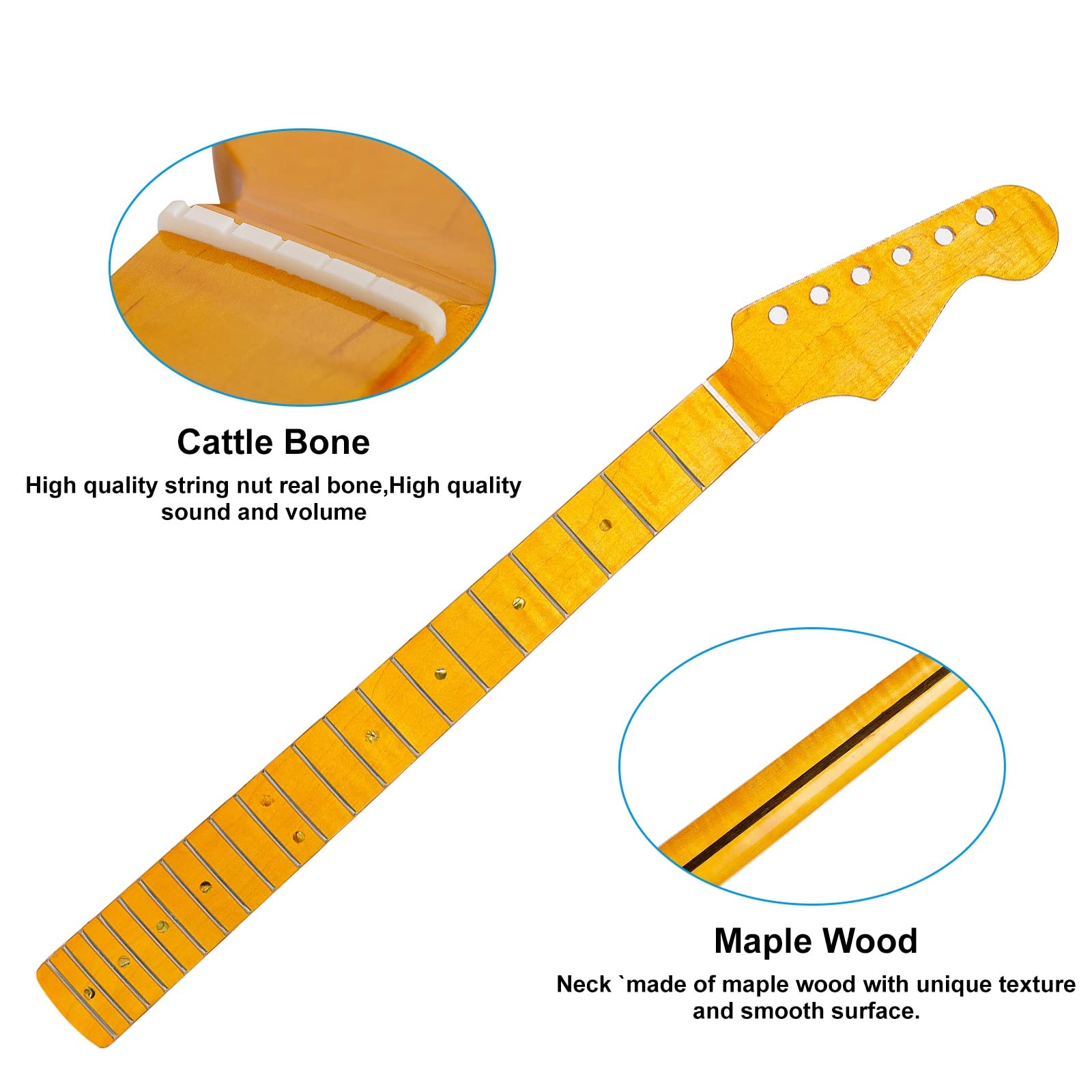 Guitar Neck 21 Fret Maple Fretboard Guitar Neck for ST Style Guitar DIY Parts Replacement "C" Shape