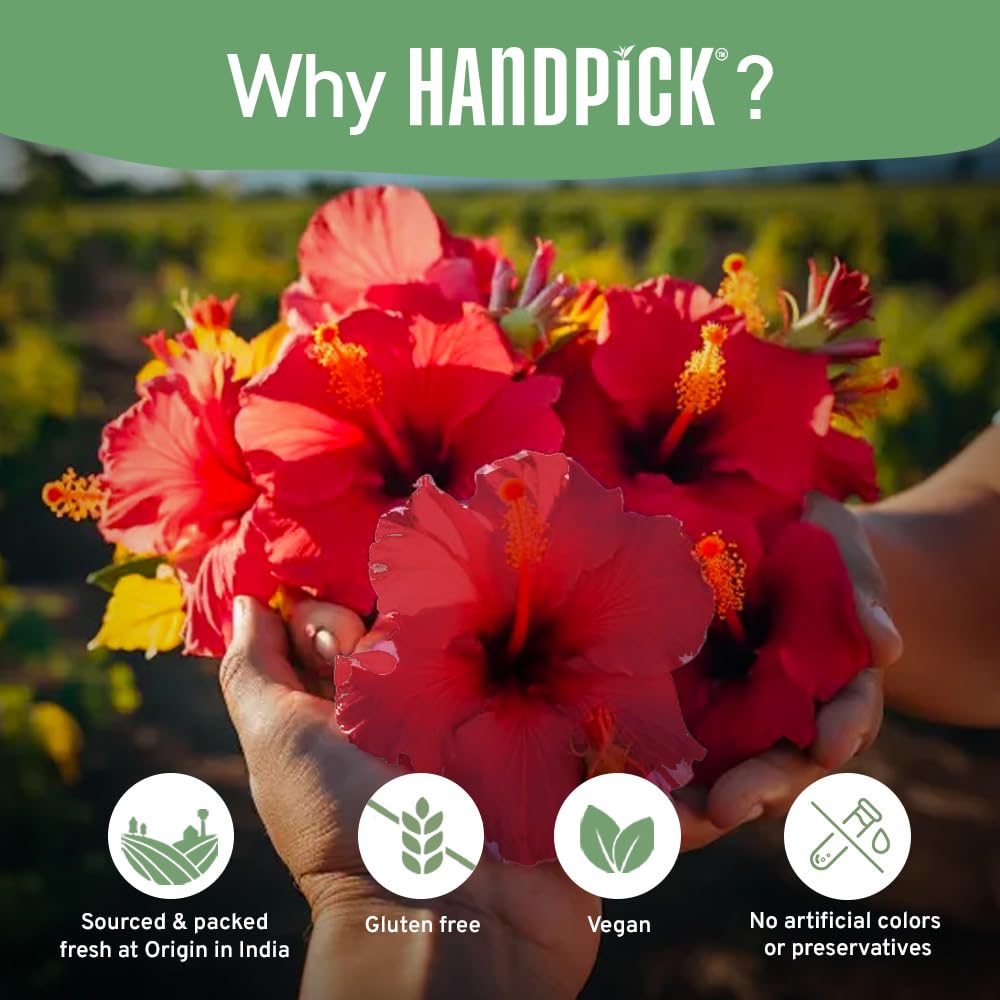 HANDPICK, Hibiscus Tea Bags - 100 Count | Caffeine-Free, Pure Ingredients - Hibiscus Flowers | Brew Hot, Iced Tea or Kombucha Tea | Round Nutritious Herbal Tea Bags