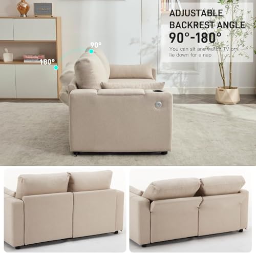 OHAHO Convertible Sectional Sofa Couch with Storage, Modern L-Shaped Sofa for Living Room with USB Port and Cup Holders (Beige, 2 Seater)