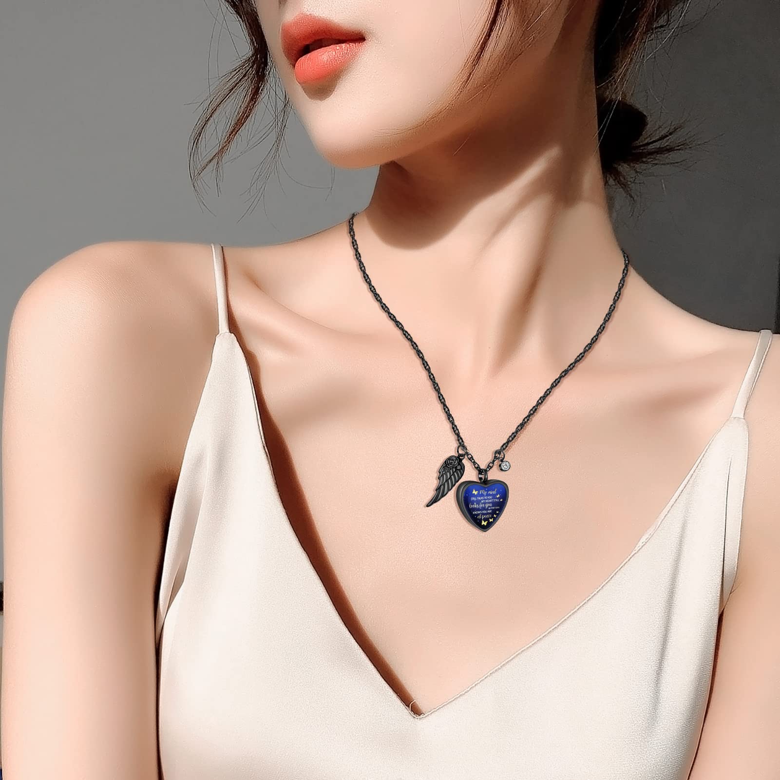 Dletay Heart Urn Necklace for Ashes Birthstones Cremation Jewelry for Ashes Butterflies Ash Necklace Memorial Ash Holder