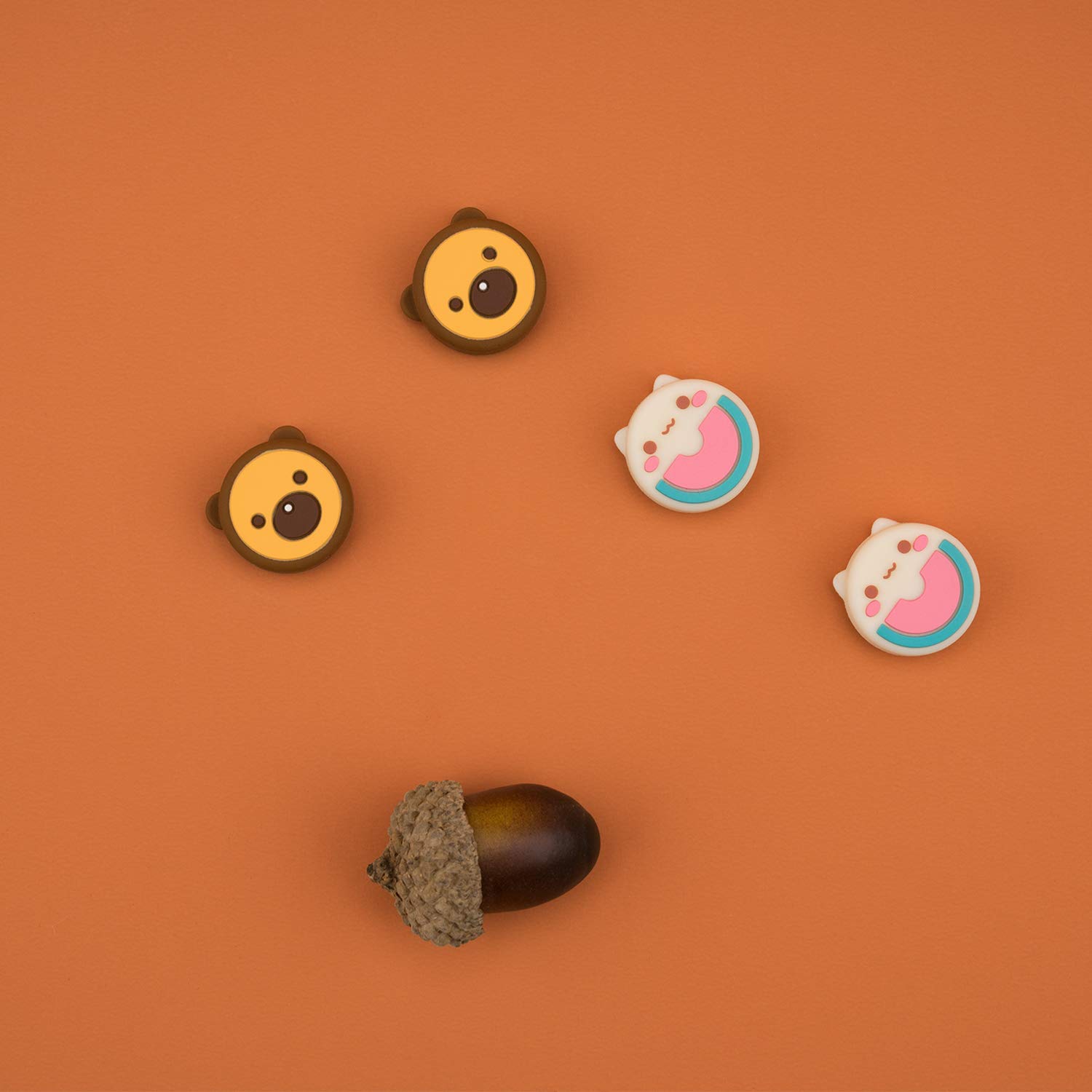 GeekShare 4PCS Cute Animal Theme Thumb Grip Caps,Soft Silicone Joystick Cover Compatible with Nintendo Switch /OLED/ Switch Lite -- Watermelon Cat and Mousse Bear