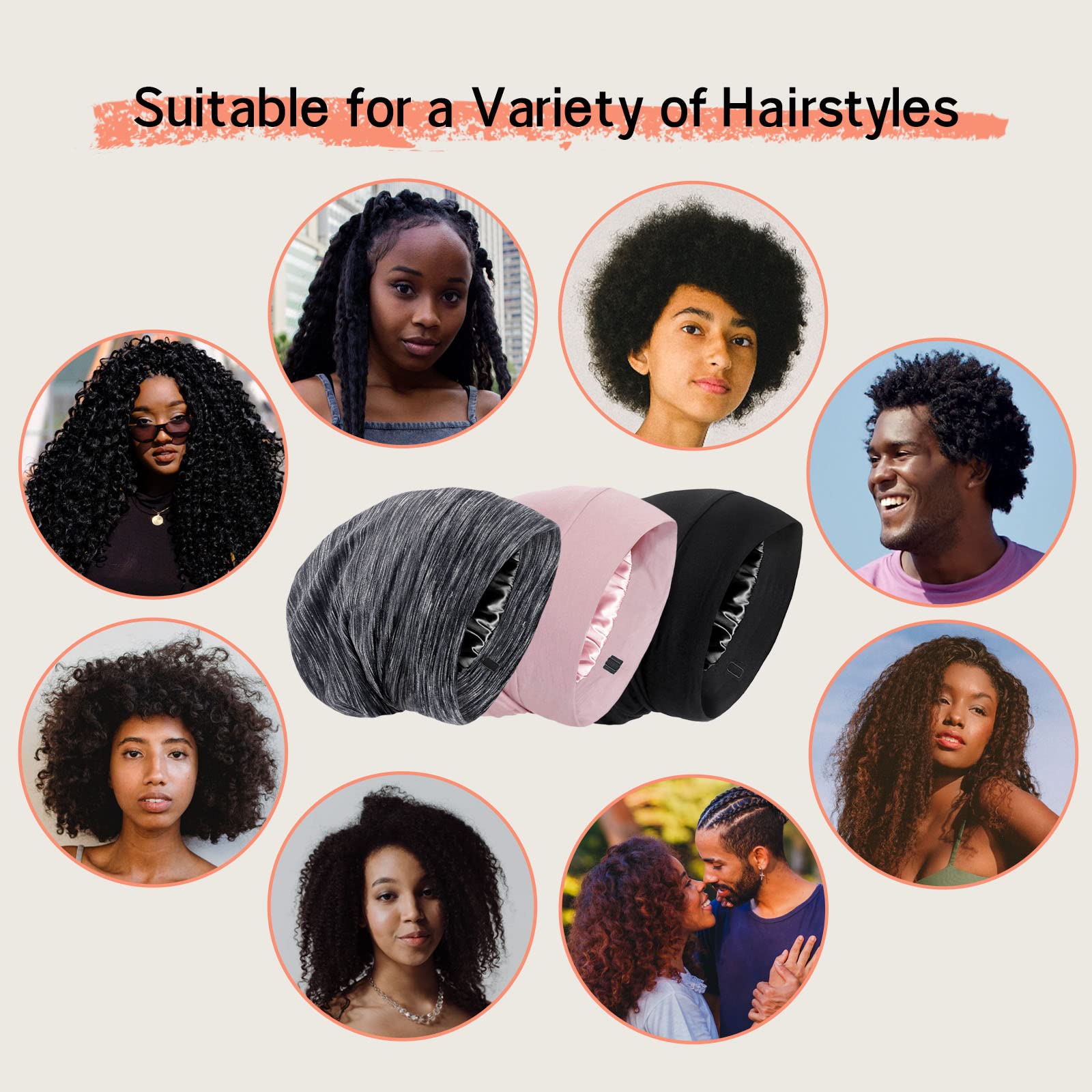 iCooBreeze 100% Mulberry Silk Lined Sleep Cap Bonnet for Curly Hair and Braids, Stay On Sleeping Hair Wrap Adjustable, 1PC, Solid Black
