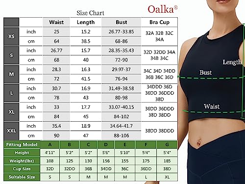 Oalka Women's High Neck Longline Sport Bras Padded Workout Crop Tops Yoga Tank Tops Black XXL