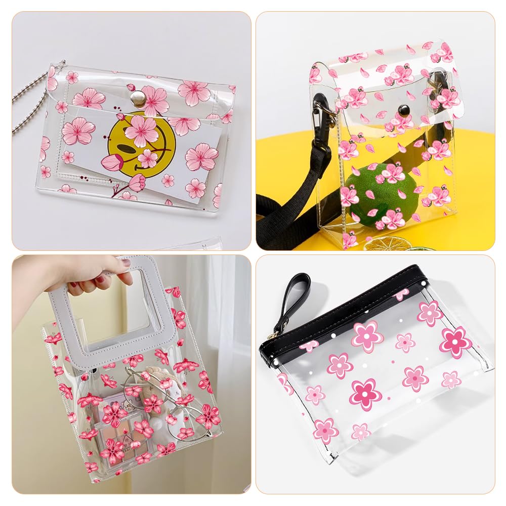 ONEART | Watercolor Floral Clear TPU Vinyl, 12" x 54" Transparent Waterproof Crystal Transparent Plastic Fabric for Bows Earrings Bags-Pink