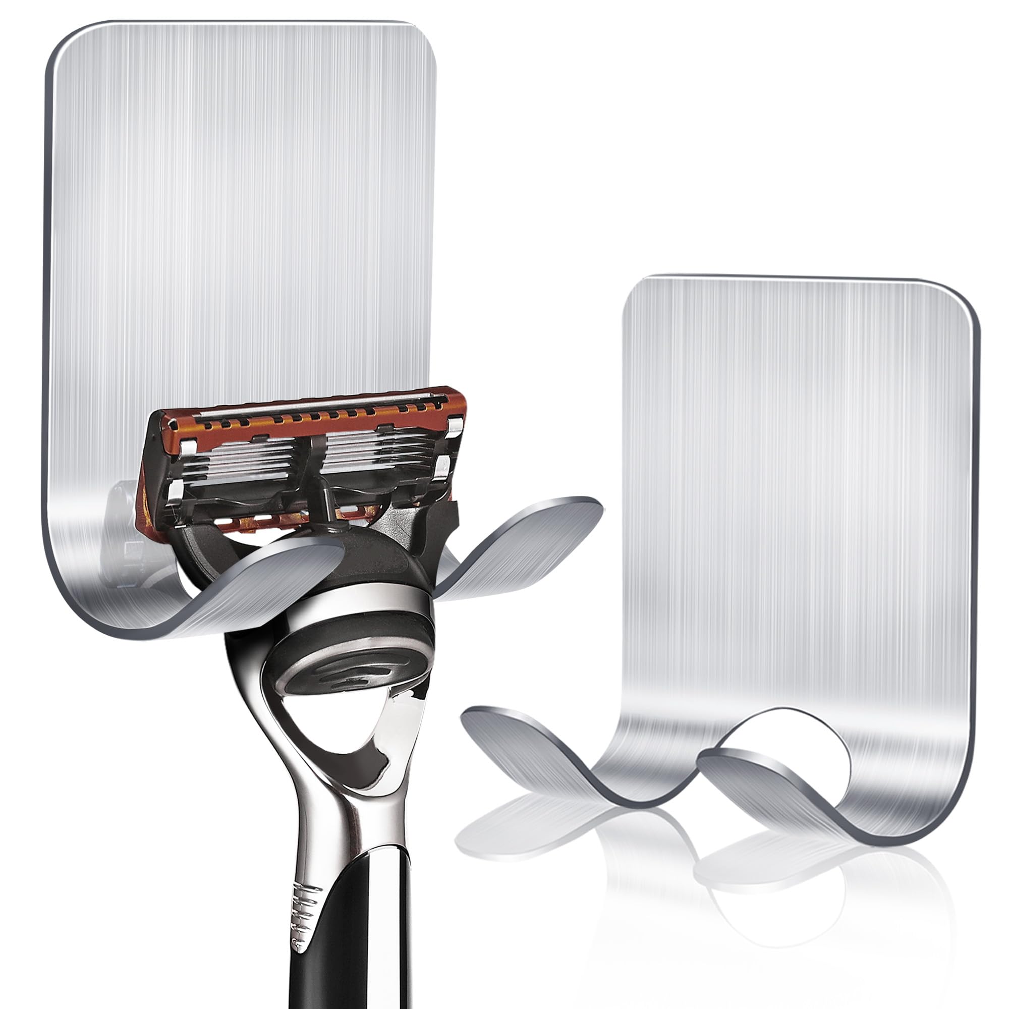 klasit Razor Holder for Shower,Silvery Stainless Steel Razor Holder, Waterproof Self-Adhesive Shaver Holder,Simple Installation,Hanger Hooks for Bathroom or Kitchen Organisation