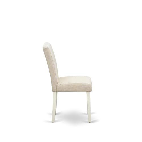 East West Furniture ABP2T02 Parson Dining Room Light Beige Linen Fabric Upholstered Chairs, Set of 2