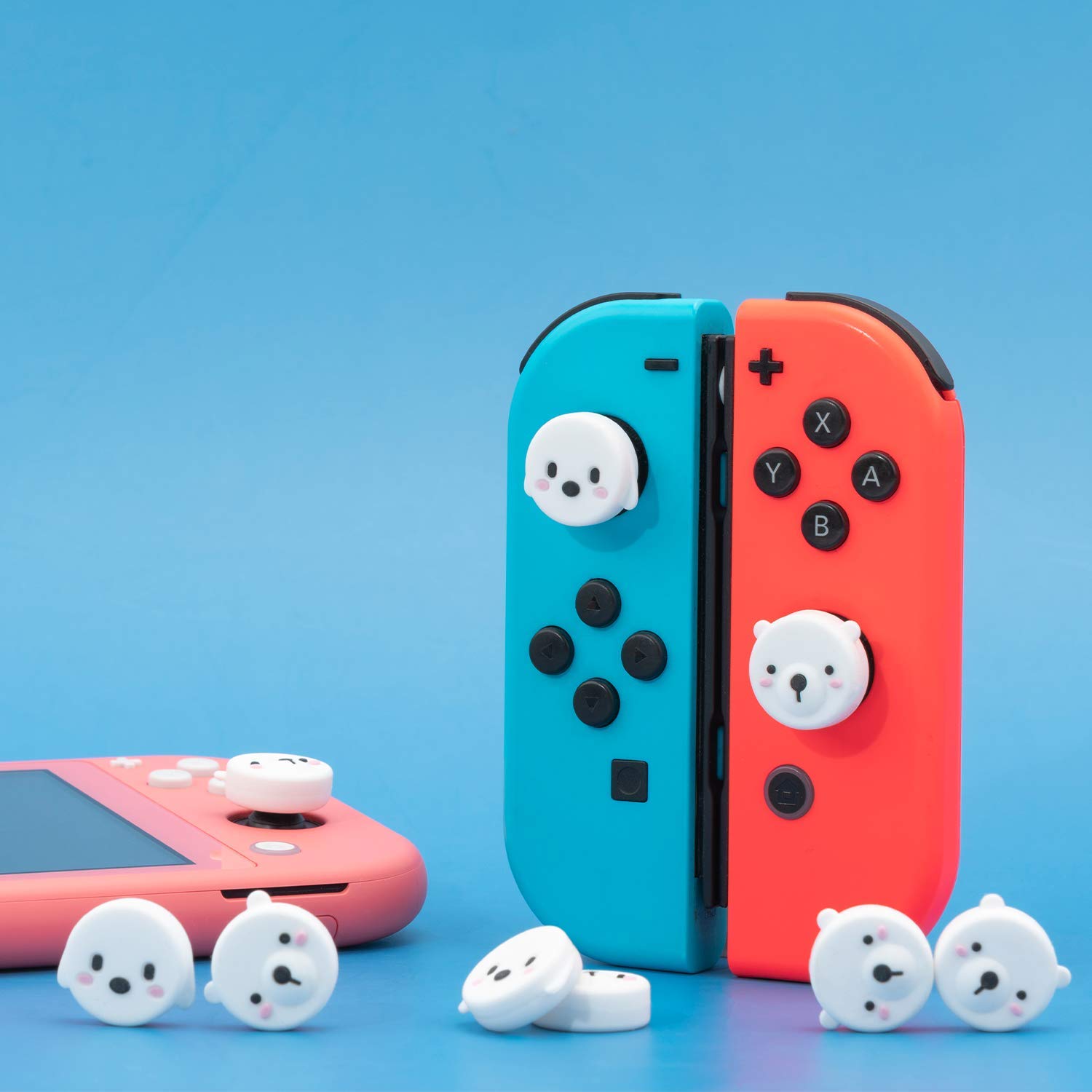 GeekShare 4PCS Cute Animal Theme Thumb Grip Caps,Soft Silicone Joystick Cover Compatible with Nintendo Switch/OLED/Switch Lite - Bear and Dog