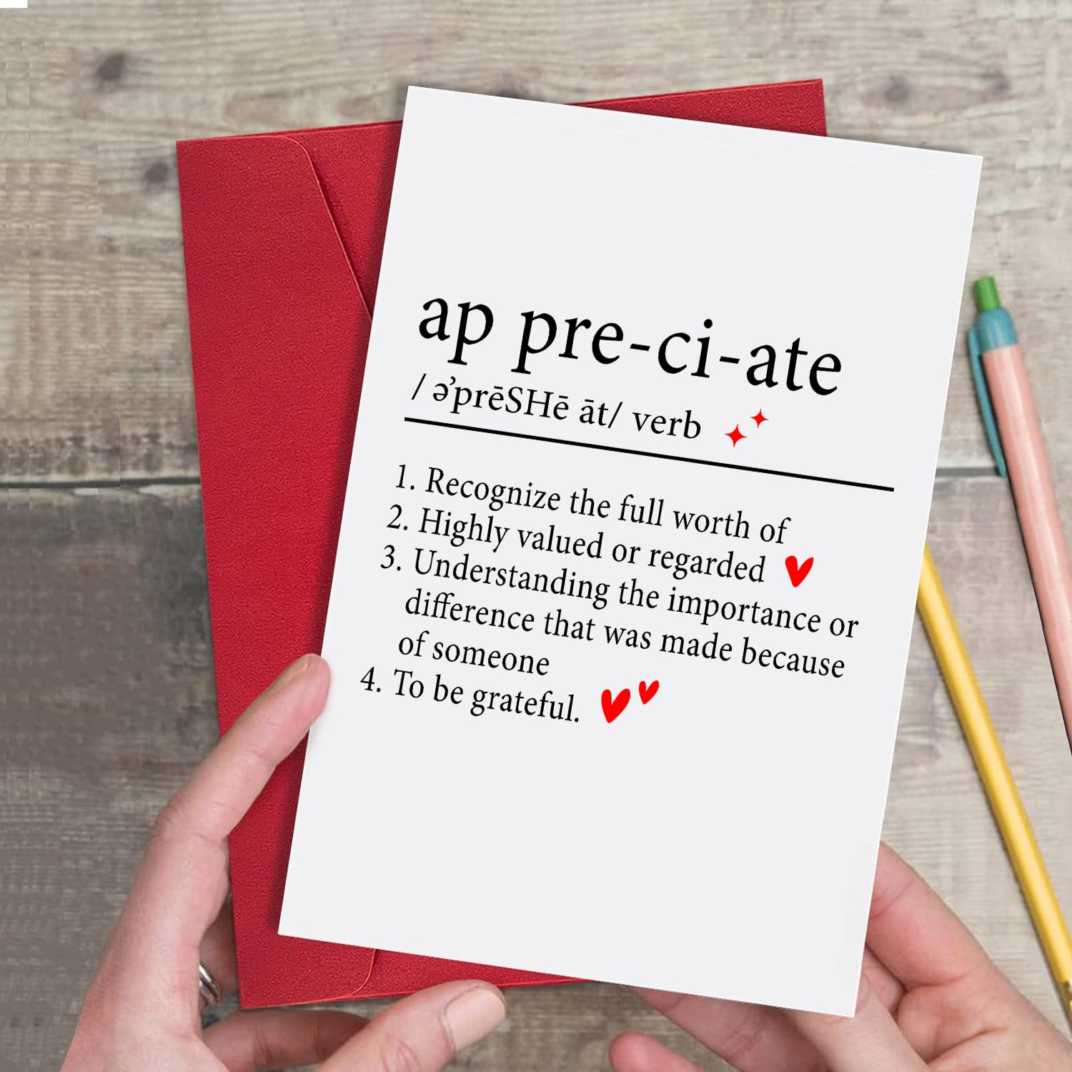 ONECHI Cute Appreciate Definition Card, Funny Thank You Card for Him Her, Lovely Thankful Greeting Card for Teacher Boss