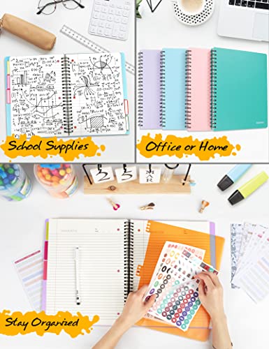 SUNEE 5 Subject Notebook College Ruled - 300 Pages, 8.2"x10.8", Spiral Lined Notebook with 5 Pocket Colored Dividers, 3-Hole Punched Paper, Teal Notebooks for School Supplies, Home & Office, Writing Journal