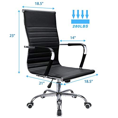 Devoko Office Desk Chair Mid Back Leather Height Adjustable Swivel Ribbed Chairs Ergonomic Executive Conference Task Chair with Arms (Black)