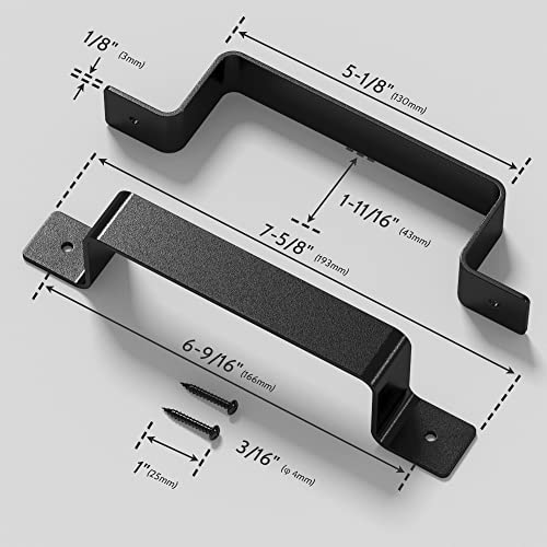 SANKEYTEW Barn Door Pull Handle Black Steel Hardware for Sliding Door Gate Cabinet Closet Drawer Garage Shed, Rustic Style (2 pcs)