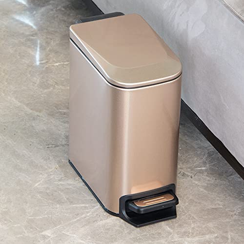 keling 6L/1.6gallon Small Bathroom Trash Can with Lid Soft Close ,Stainless Steel Pedal Garbage Can Gold ,Anti-Fingerprint Finish