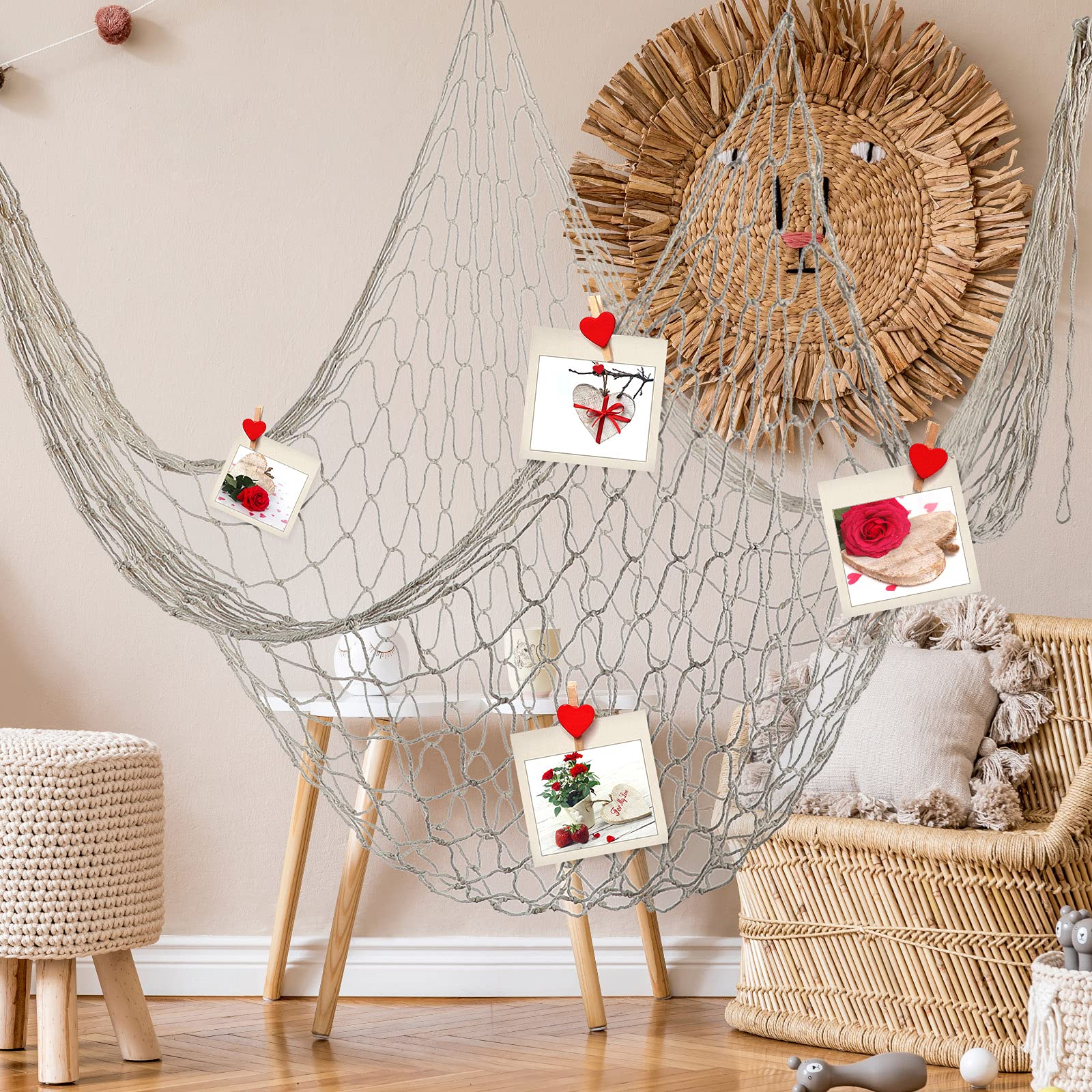 Shappy 2 Pieces Fish Net Decorative 80 x 40 Inch, Wall Hanging Fishnet for Mermaid, Pirate, Nautical, Under The Sea Party Decorations, Ocean Themed Hawaii Beach Halloween Party Supplies(Beige)