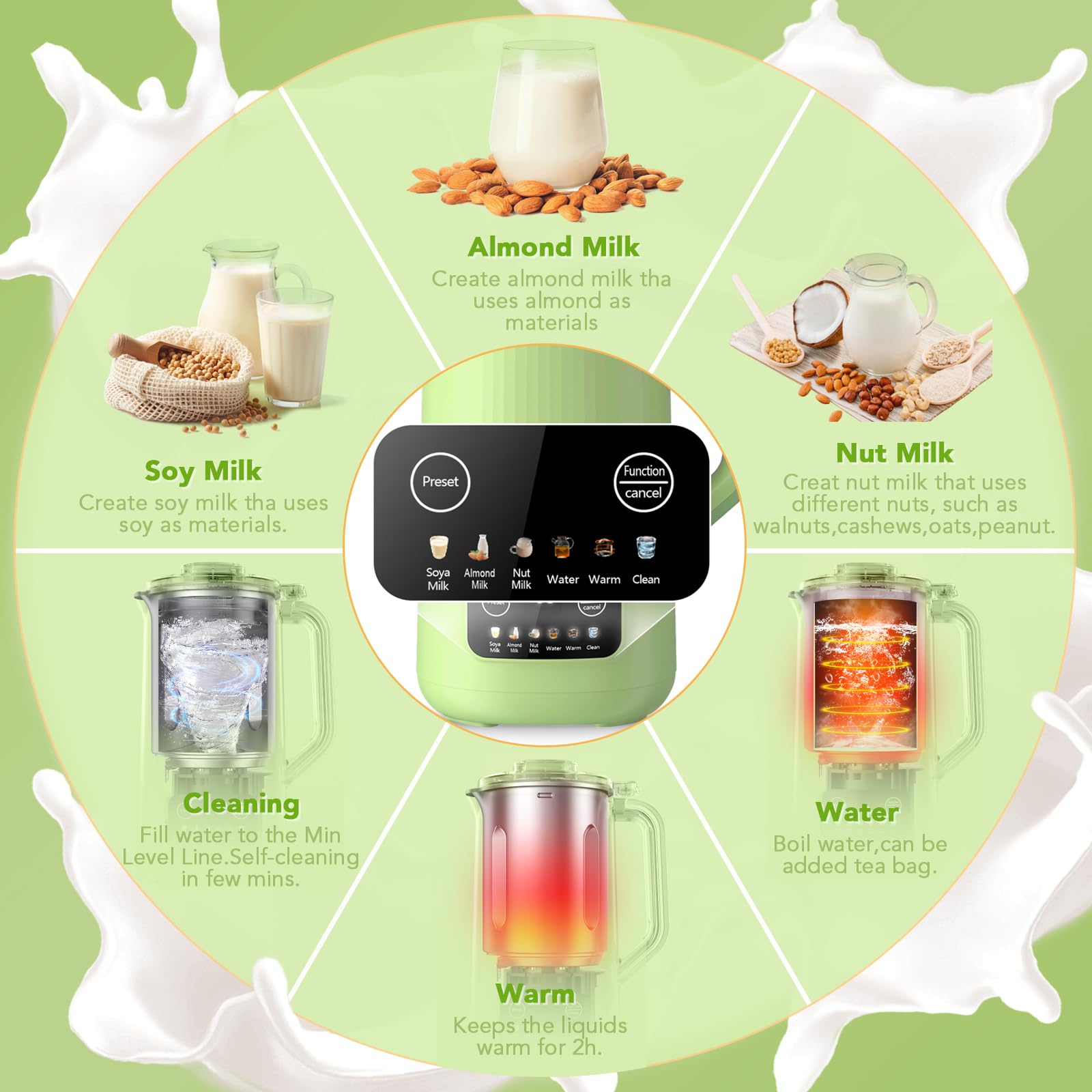 Nut Milk Maker Machine 27oz(800ml), Plant-Based Milk and Dairy Free Beverages, Automatic Nut Milk Maker for Homemade Almond, Soy, Oat, Cashew Milk with Nut Milk Filter Bag