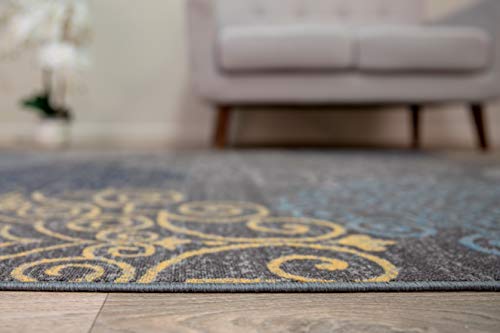 Rugshop Modern Floral Swirl Design Non-Slip (Non-Skid) Area Rug Runner 2' X 7' (22" X 84") Gray