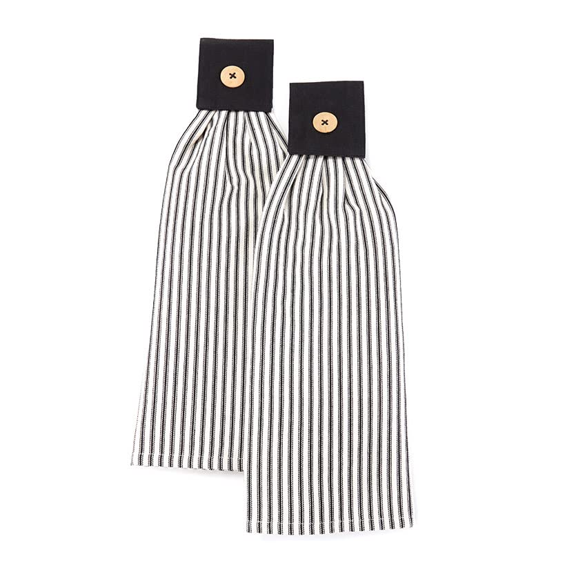 Hanging Kitchen Towels - Black Ticking Stripe - Sets of 2