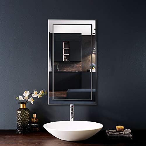 FRALIMK Mirror on Mirror Rectangular Beveled Edge Polished Frameless Rectangle Bathroom Decorative Wall Mirrors for Entryway, Living Rooms and Bedrooms, 15.75" x 27.56"