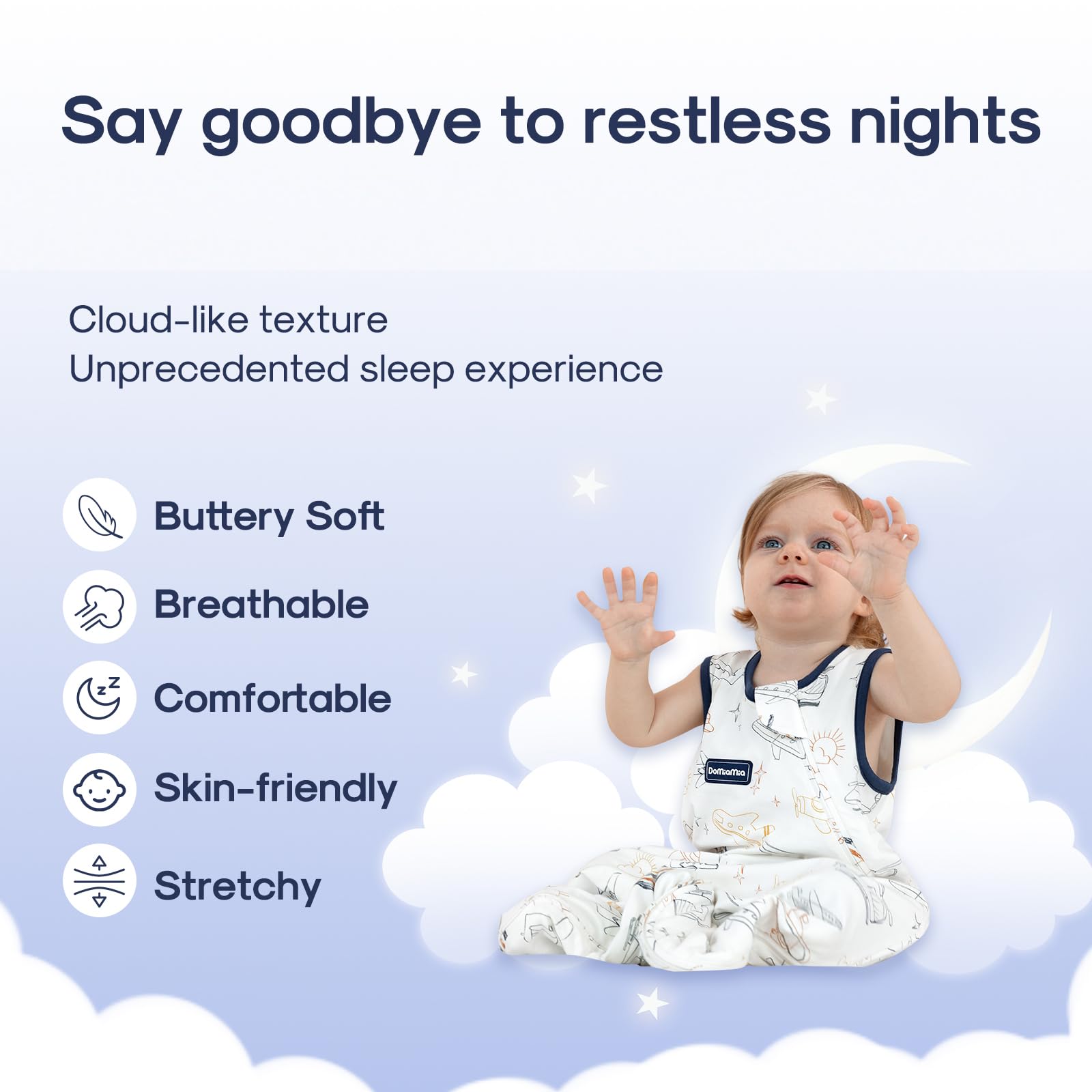 Domiamia Baby Sleep Sack 1.0 Tog Ultra Soft 24-36 Months Rayon Made from Bamboo & Cotton & Tencel Lyocell Baby Wearable Blanket