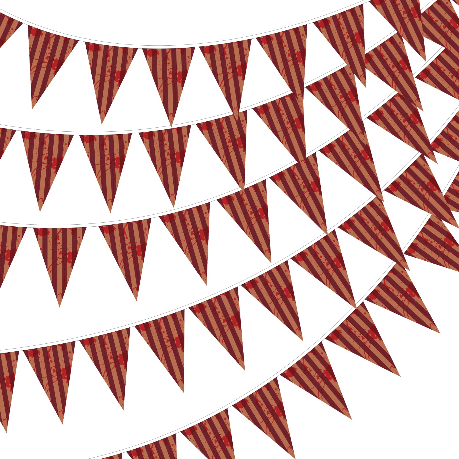 Lonfliness 5 Packs Circus Decorations Halloween Pennant Banner Creepy Carnival Decorations Fabric Red And White Striped Triangle Flag Scary Bloody Bunting Garland for Evil Circus Birthday Supplies