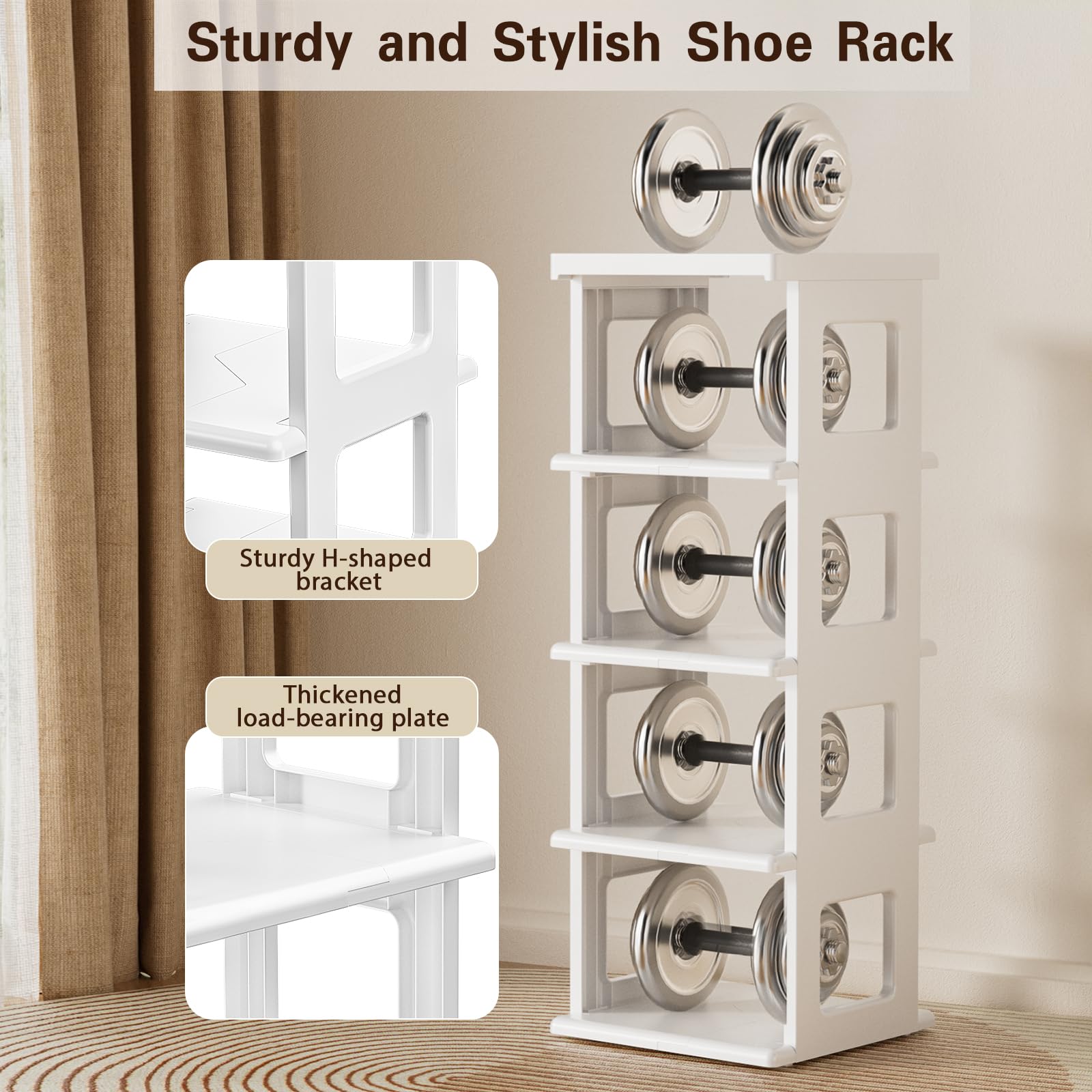 Dscabomlg Space-Saving Shoe Organizer, White Cyan, Plastic, 4 Tier, Foldable, Free Standing, Easy Assembly, Durable
