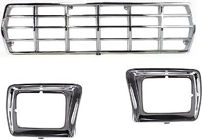 Evan Fischer Grille and Headlight Door Kit Compatible With 1978-1979 Ford F-150, Fits 1978-1979 Bronco, Chrome Shell and Insert FO1200111 FO2512114 FO2513115 Front