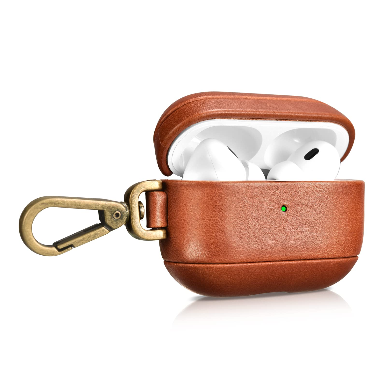 ICARER AirPod Pro 2 Case, Premium Genuine Leather Portable with Metal Keychain Case for AirPod Pro 2nd Generation (Brown)