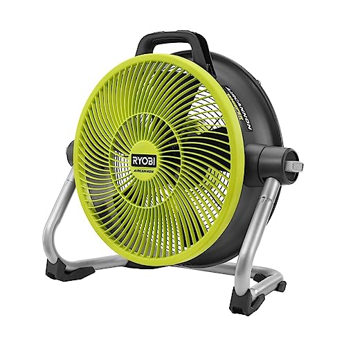 RYOBI ONE+ 18V Cordless Hybrid WHISPER SERIES 14 in. Air Cannon Fan (Tool Only), PCL813B, GREEN