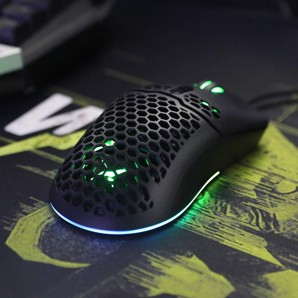 DeLUX 67G (2.36oz) Wired Lightweight Gaming Mouse with 7200DPI, 1000Hz Polling Rate, RGB Backlit and 7 Programmable Buttons, Honeycomb Gaming Optical Mouse for PC Gamer(M700BU(A725)(Black))