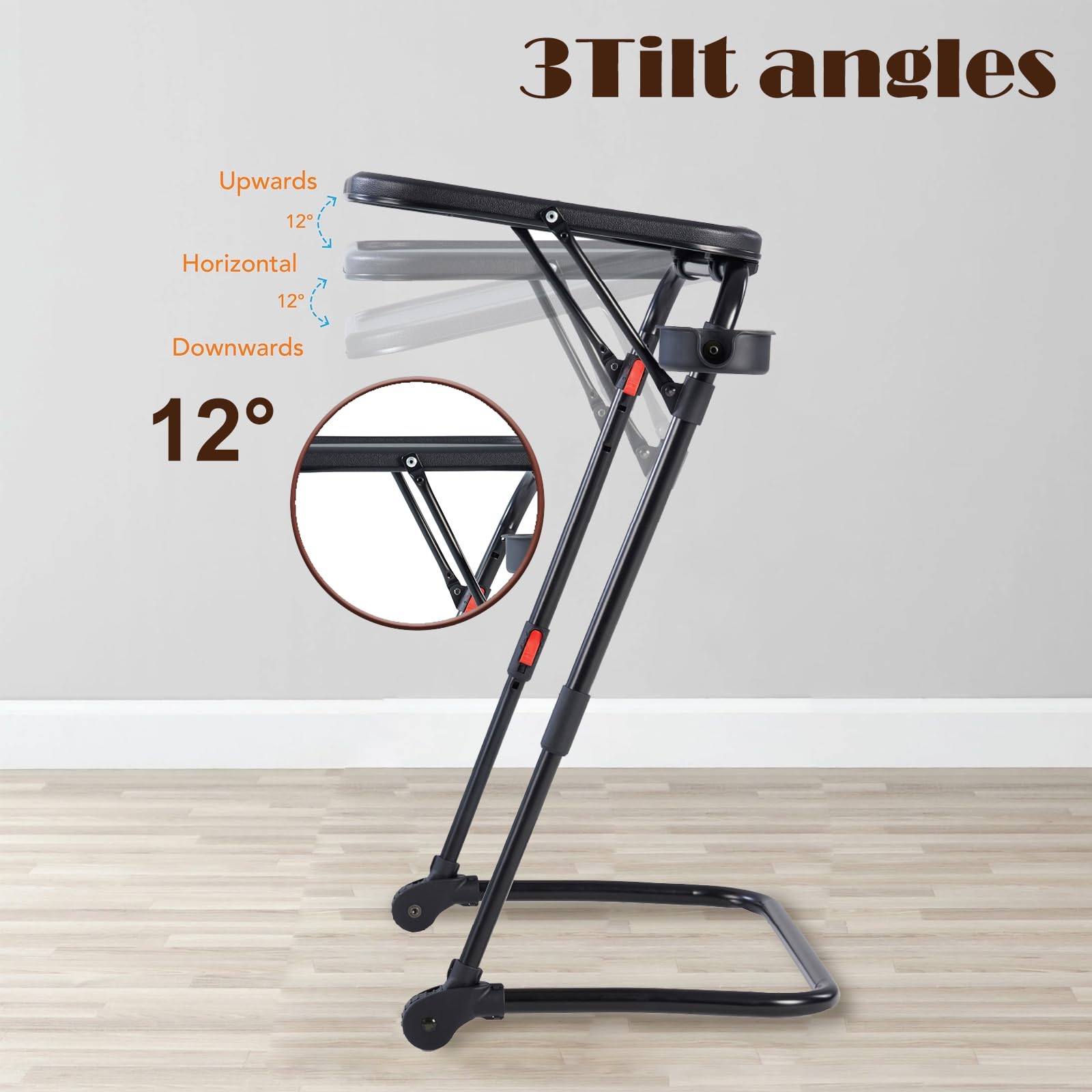 No Tools Adjustable Folding TV Tray Table Desk with Cup Holder for Home, Office, Foldable, Portable, Stable, Lightweight, Storage, Small Space, 4 Heights Adjustment & 3 Tilt Angles, No Assembly