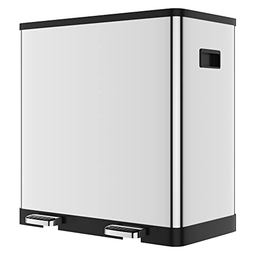 SunsGrove Trash Can 60L/16 Gallon Dual Trash Bin Recycle Bin with Dual Compartments Stainless Steel Step Garbage Can with Soft-Close Lid & Foot Pedals Recycling Bin for Kitchen/Office