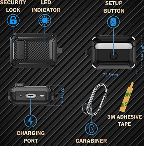 Olytop for Airpods Pro 2 Gen/Pro Case Lock with Cleaner kit&Replacement Ear Tips(S/M/L), Rugged AirPod Pro 2nd/1st Generation Protective Cover for iPod Pro 2019/2022 with Keychain, Black