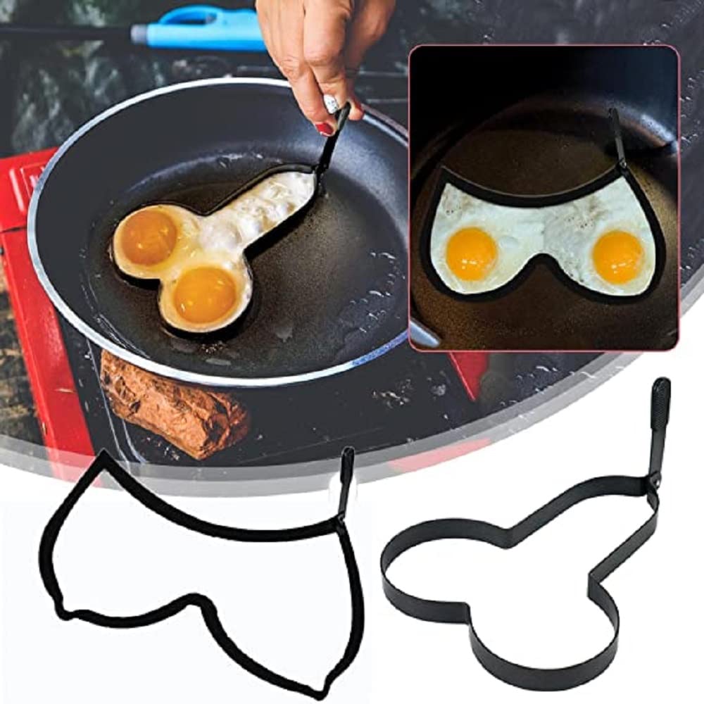 GUAGLL 2PCS Funny Egg Pancake Cooking Tool,Stainless Steel DIY Kitchen Egg Fried Mould with Handle (Shape A+B)